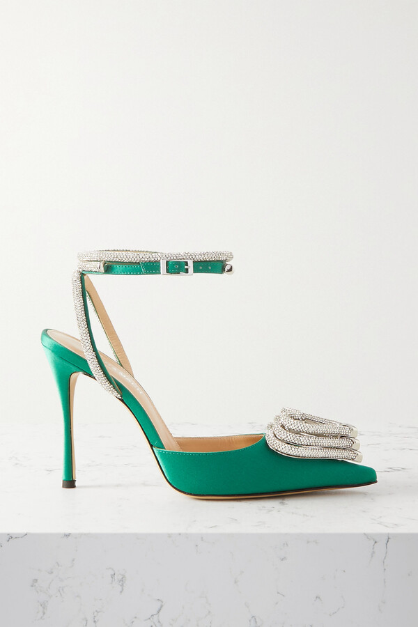 MACH & MACH Triple Heart Crystal-embellished Satin Pumps - Green ...