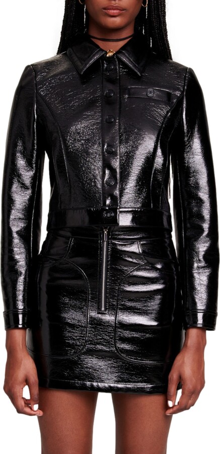 Maje Binyla Crop Faux Leather Jacket - ShopStyle