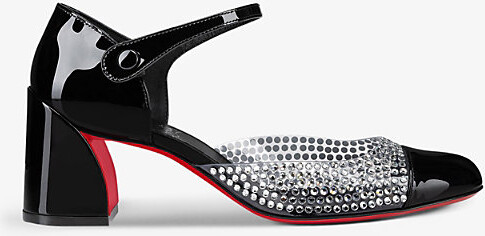Christian Louboutin Womens Black Miss MJ Strass Crystal-embellished Patent-leather and Pvc Pumps ...