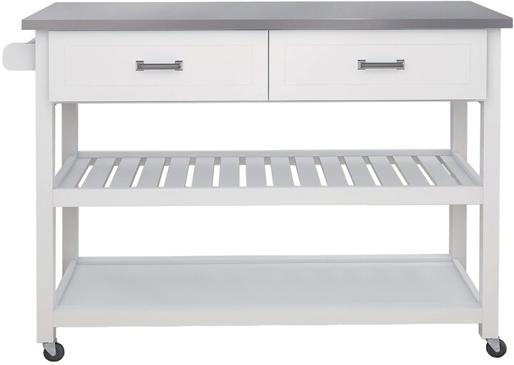 TOSWIN Stainless Steel Table Top White Kicthen Cart & Wooden MDF Frame ...