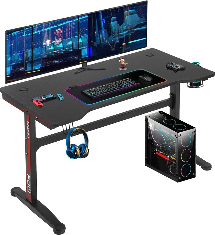 FDW Computer Desk Gaming Desk 47 inches Office Desk Carbon Fiber Cup ...