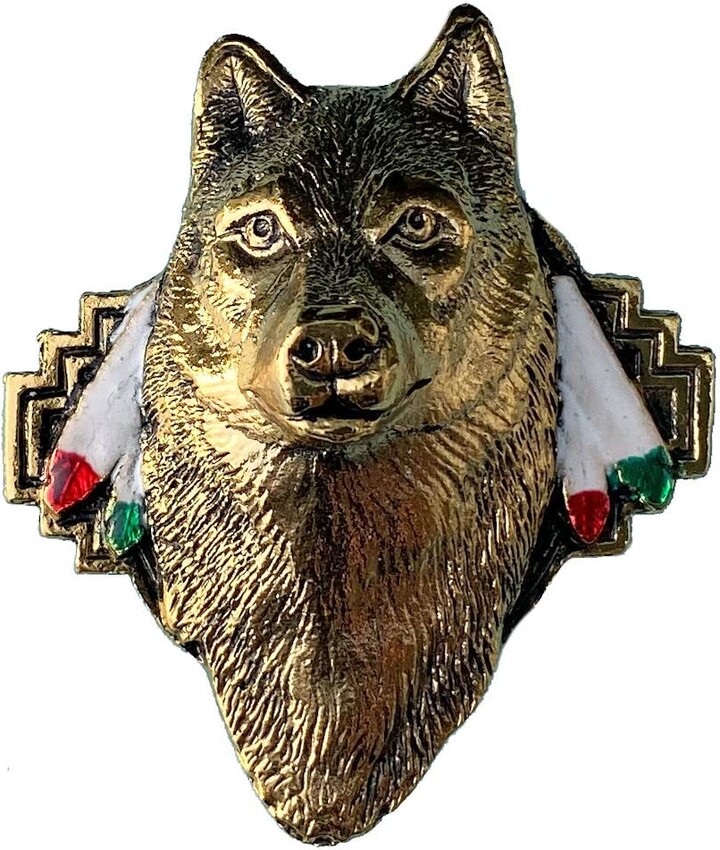 DRAGON DESIGNS TANSIDE LTD. Wolf Head Gold Plated Bolo Tie with Leather ...