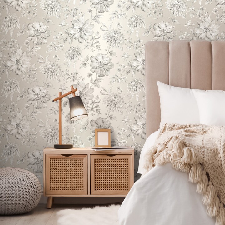 Dunelm Lucia Floral Wallpaper Champagne - ShopStyle