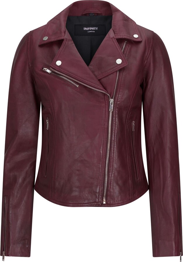 TruClothing Womens Real Leather Biker Jacket Cross Zip Soft Slim Fit ...