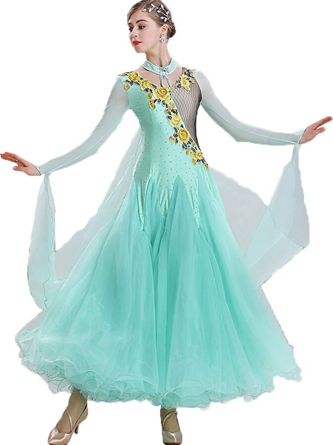 YDHTIZ Embroidery Ballroom Dance Dress for Women s Modern Waltz ...