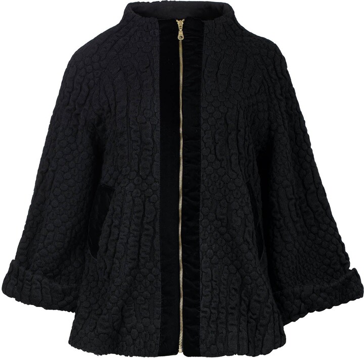 Conquista Women's Black Knit Zip Up Cape Coat - ShopStyle Jackets