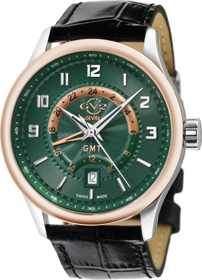 GV2 Men's Giromondo Green Dial Black Calfskin Leather Watch - ShopStyle