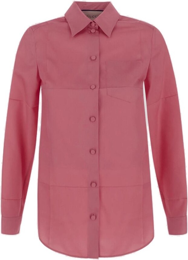 Gucci Button-Up Satin Shirt - ShopStyle Tops