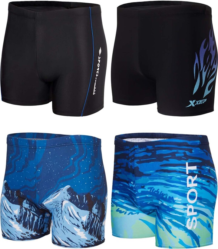 KANAV 4 Pack Men's Athletic Swim Jammers Quick Dry Square Leg Swim ...