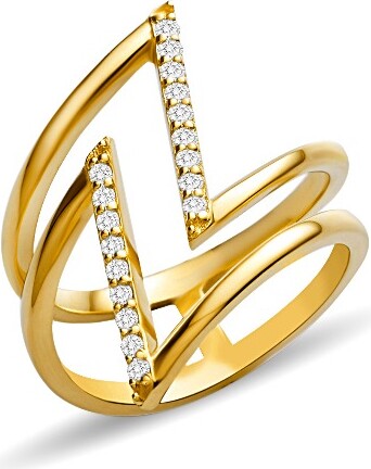 Mosuo Jewellery Women's Diamond Thunder Bolt Ring - 14 Karat Gold ...