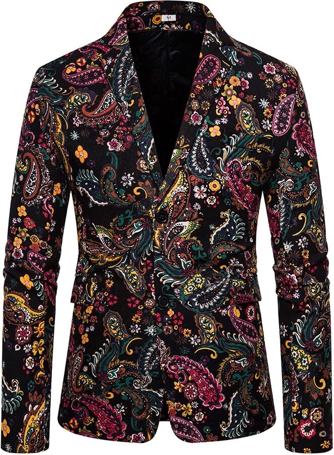 VESNIBA Luxury Blazer Men's Paisley Blazer Jacket Slim Fit Two Button ...