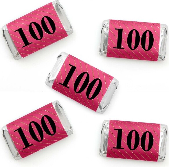 Big Dot of Happiness Chic 100th Birthday - Pink, Black and Gold - Mini Candy Bar Wrapper ...