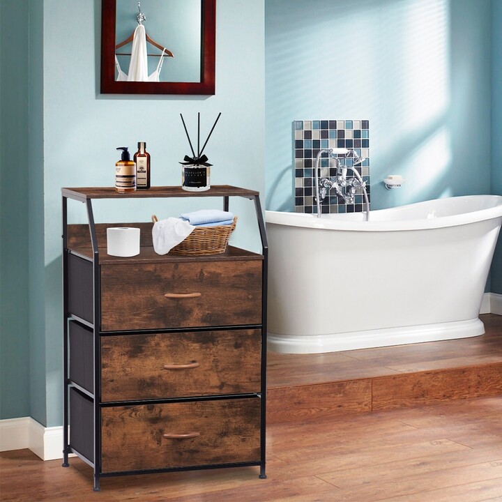 Kinbor 3 Drawers Storage Dresser Chest, Vertical Fabric Dresser Storage ...