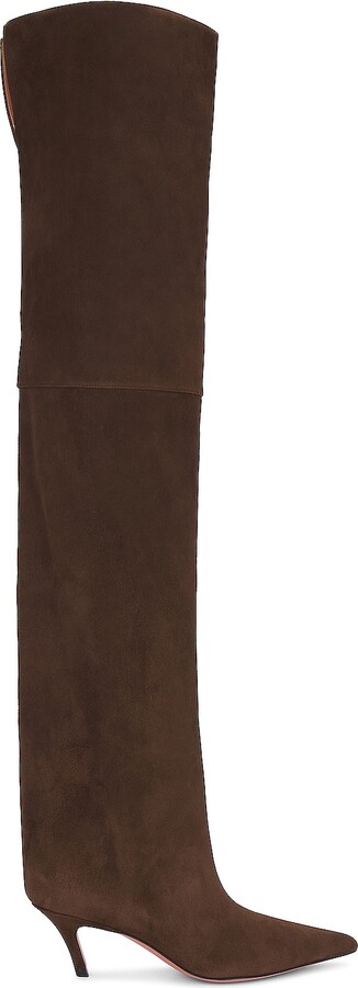 Amina Muaddi Fiona Suede Thigh High 60 Boot in Brown - ShopStyle