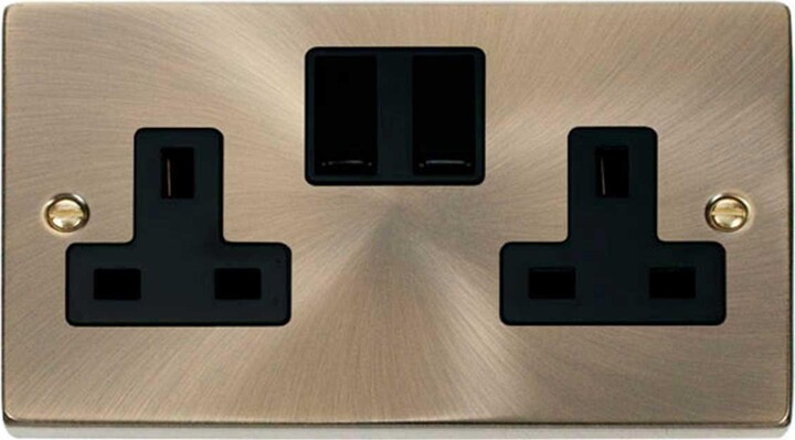SE Home Antique Brass 2 Gang 13A Twin Double Switched Plug Socket ...