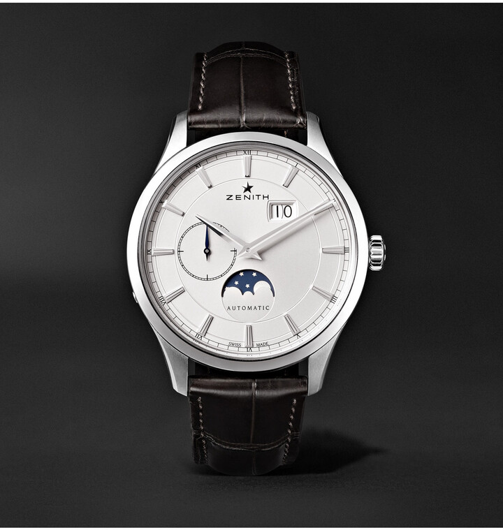 Zenith Elite Moonphase 40mm Stainless Steel And Alligator Watch, Ref ...