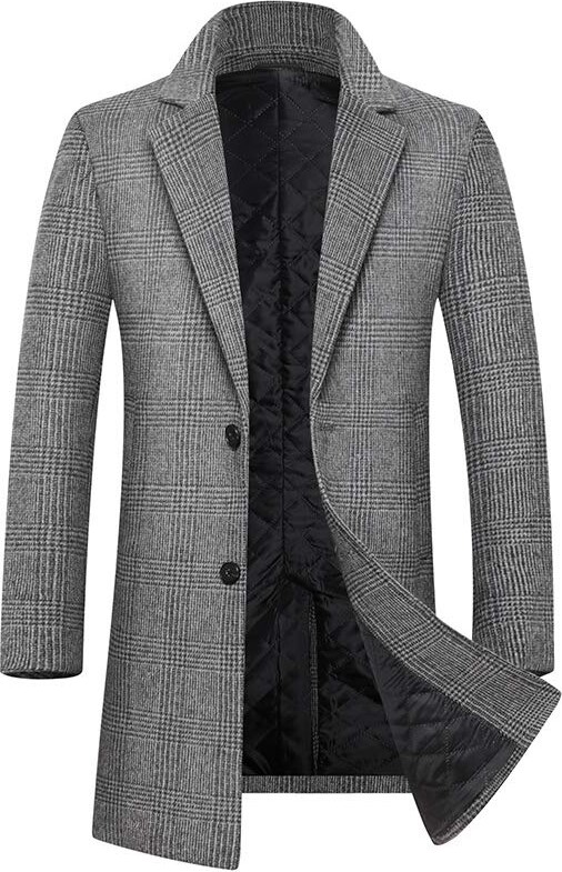 GUOCU Men's Long Wool Coat Trench Coat Peacoat Winter Warm Woolen ...