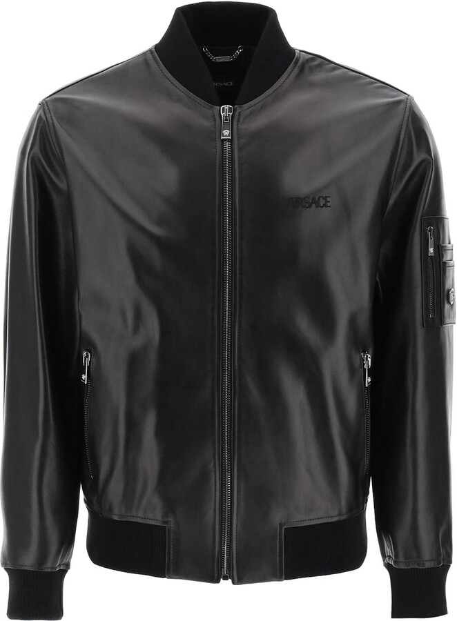 Versace Leather bomber jacket - ShopStyle