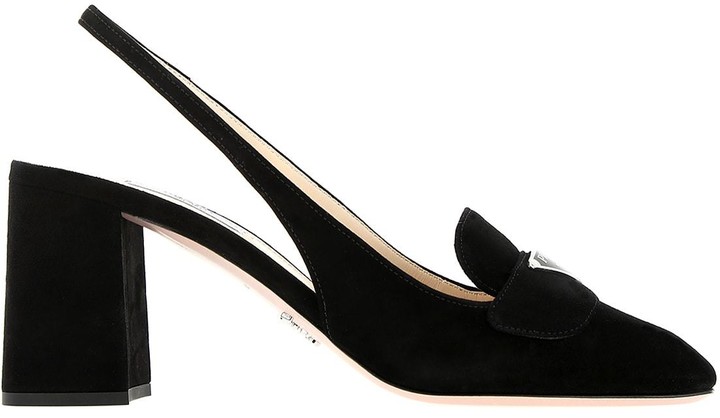 Prada Logo Plaque Slingback Suede Pumps - ShopStyle