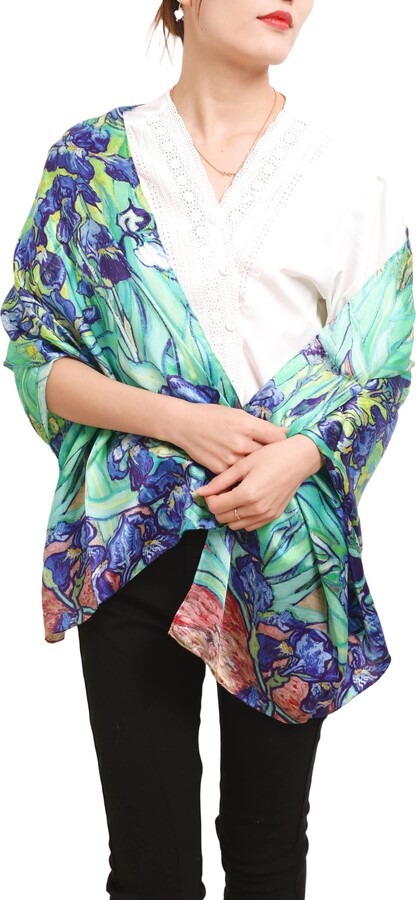 Prettystern Ladies Long Hand Rolled Crepe Satin Painting Silk Scarf ...