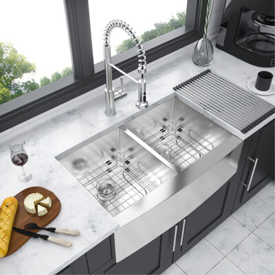 HONGHELEWANG Premium Double Bowl Farmhouse Kitchen Sink For Versatile ...