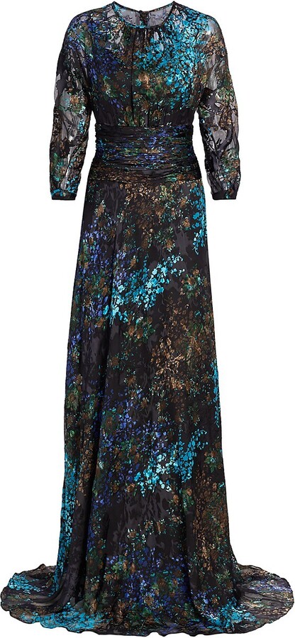 Teri Jon by Rickie Freeman Floral Chiffon & Velvet Gown - ShopStyle ...