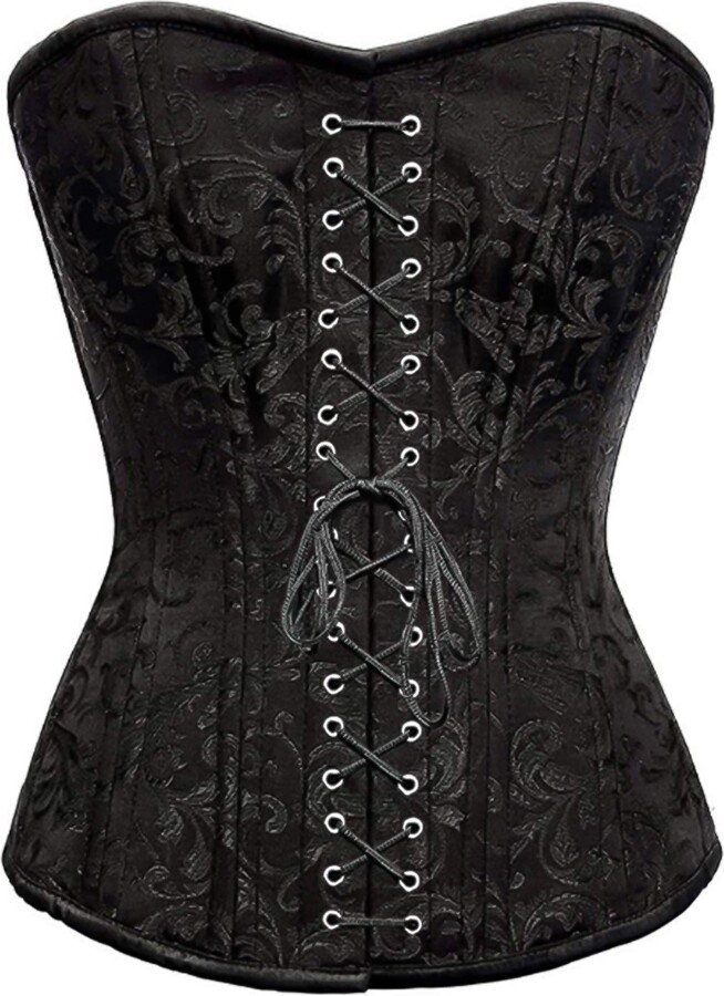 CorsetStreet Black Brocade Steel Bone Front Lace Goth Fashion Corset ...