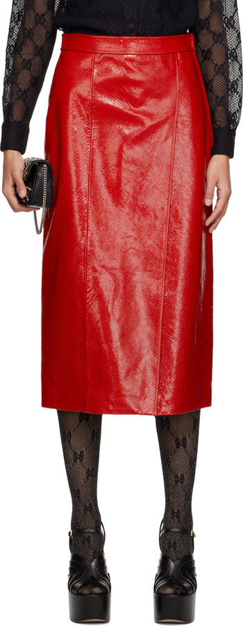 Gucci Red Snake-Embossed Midi Skirt - ShopStyle