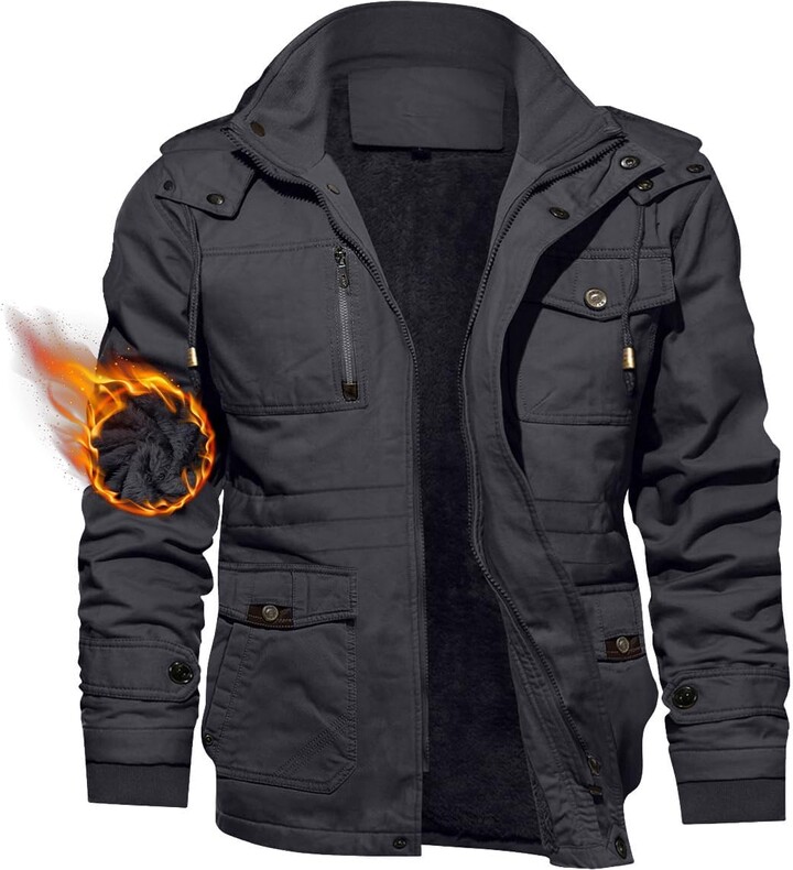 TACVASEN Tactical Jackets for Men Cotton Work Jacket Vintage Cargo ...