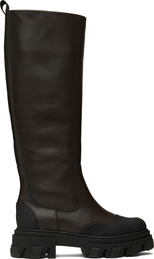 Ganni Brown Cleated Tubular Tall Boots - ShopStyle