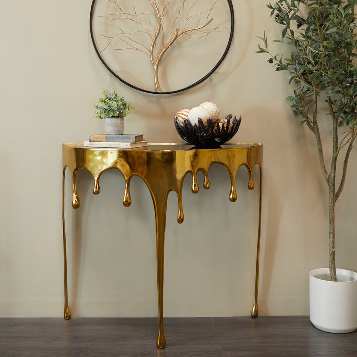 Studio 350 Gold Aluminum Drip Console Table with Melting Designed Legs ...