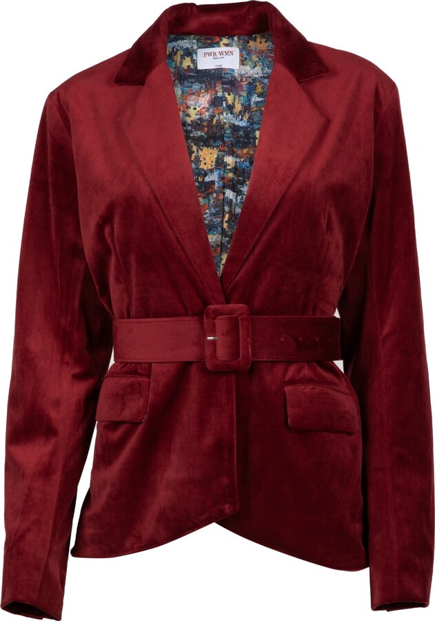Pwr Wmn The So Scarlet It Was Maroon Red Burgundy Velvet Women's Blazer ...