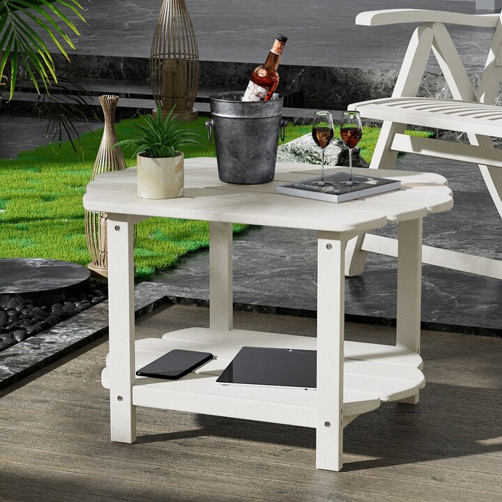 Hausfame White Poly Lumber End Table - 2-Tier Tables for Patio Backyard ...