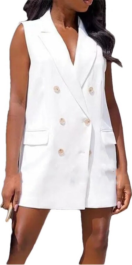 TdvcpmkkWomen's V-Neck Suit Vest Double-Breasted Slim Fit Sleeveless ...