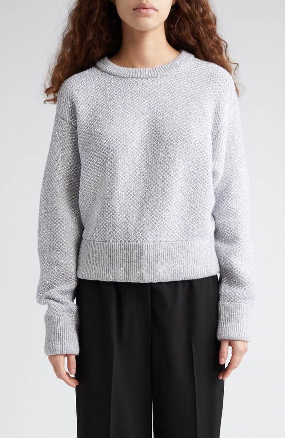 Stella McCartney Cutout Seed Stitch Sequin Wool Blend Crewneck Sweater ...