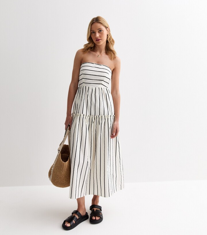 Women's White Stripe Cotton Bandeau Midi Dress Gini London - ShopStyle