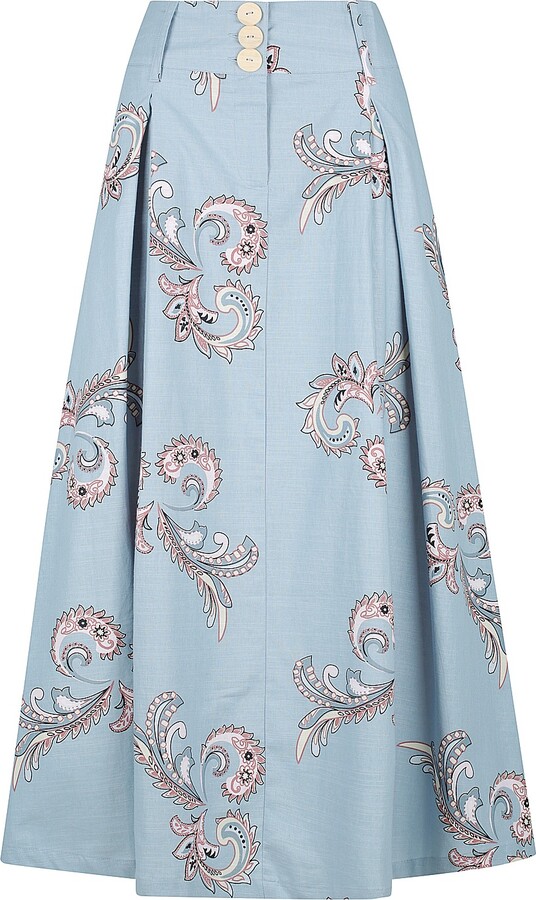 Violet Fish - Faith Linen Maxi Skirt - Cloud Paisley Print - ShopStyle