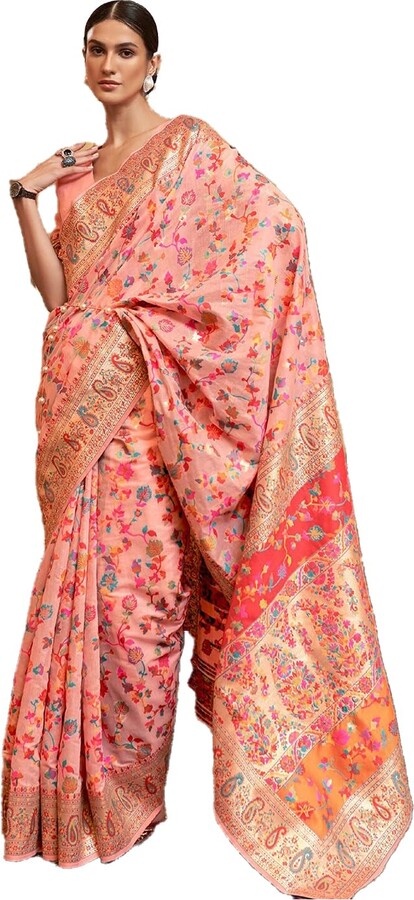 ETHNICMODE Indian Women Original Banarasi Soft Silk Pink Saree For ...