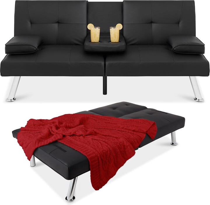 Best Choice Products Faux Leather Upholstered Modern Convertible Futon ...
