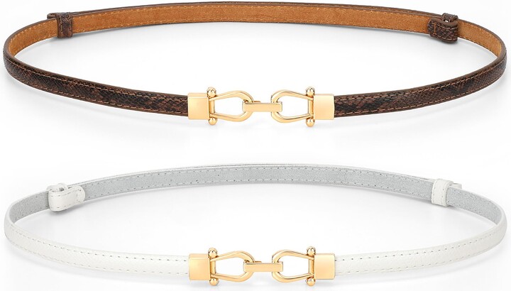 JASGOOD 2 Pack Women Skinny Leather Belt Adjustable Thin Waist Belts ...