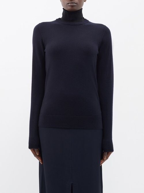 Totême Two-tone High-neck Wool Sweater - ShopStyle