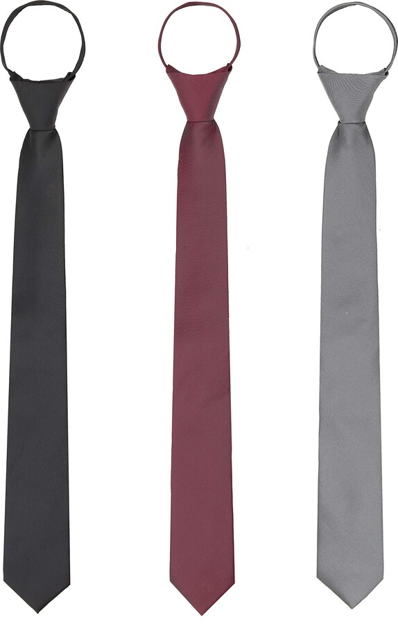 WANYING 3 × Pre-tied 6cm Narrow Necktie for Men with Zipper Casual ...