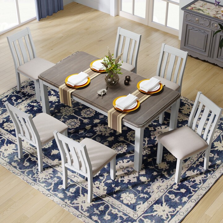 RASOO Retro Style 7-Piece Extendable Dining Table Set with Upholstered Chairs - ShopStyle