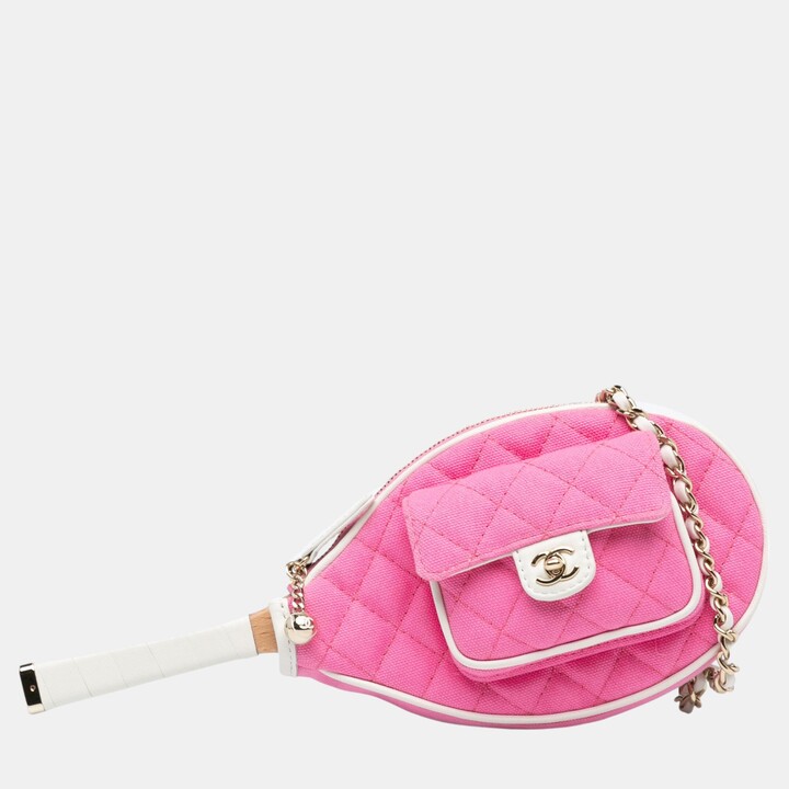 Chanel Pink Canvas Tennis Racket Mirror and Crossbody Set - ShopStyle