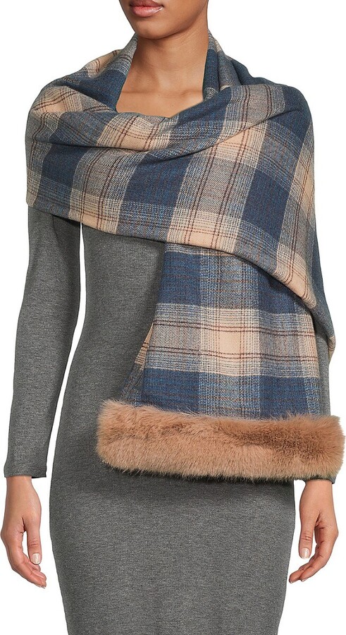 Belle Fare Plaid Faux Fur Trim Wrap - ShopStyle