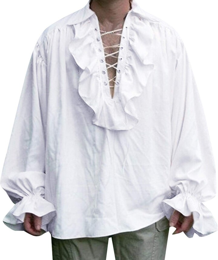 RICHBA Mens Renaissance Costume Ruffled Long Sleeve Lace Up Medieval ...