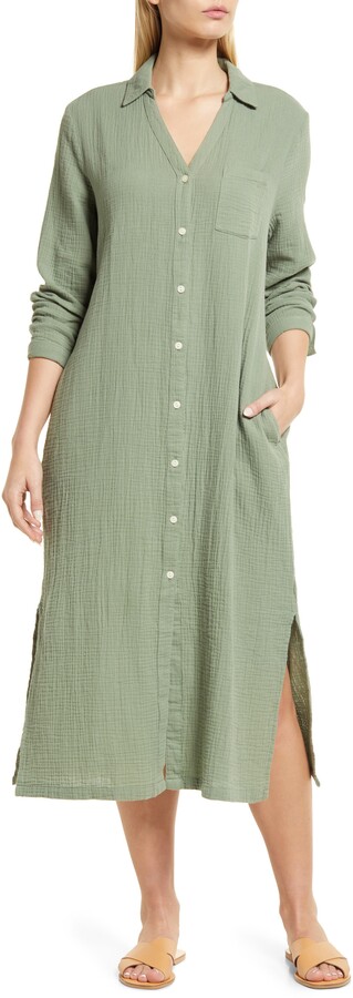 Caslon Cotton Gauze Long Sleeve Midi Shirtdress - ShopStyle
