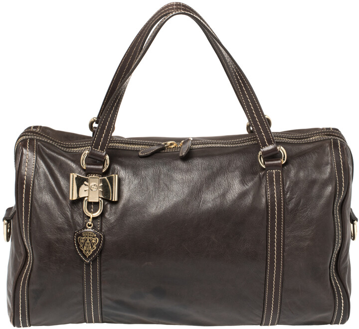 Gucci Dark Brown Leather Large Duchessa Boston Bag - ShopStyle