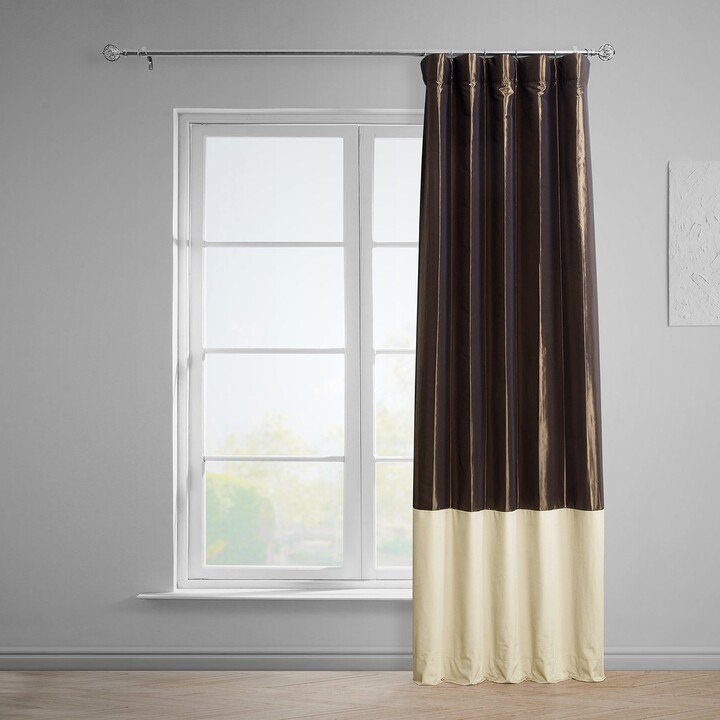 Exclusive Fabrics Banded Faux Silk Taffeta & Plush Velvet Curtain ...