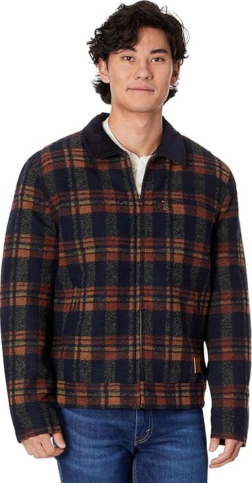Lucky Brand Plaid Corduroy Collar Mechanics Jacket Men's Coat Navy ...